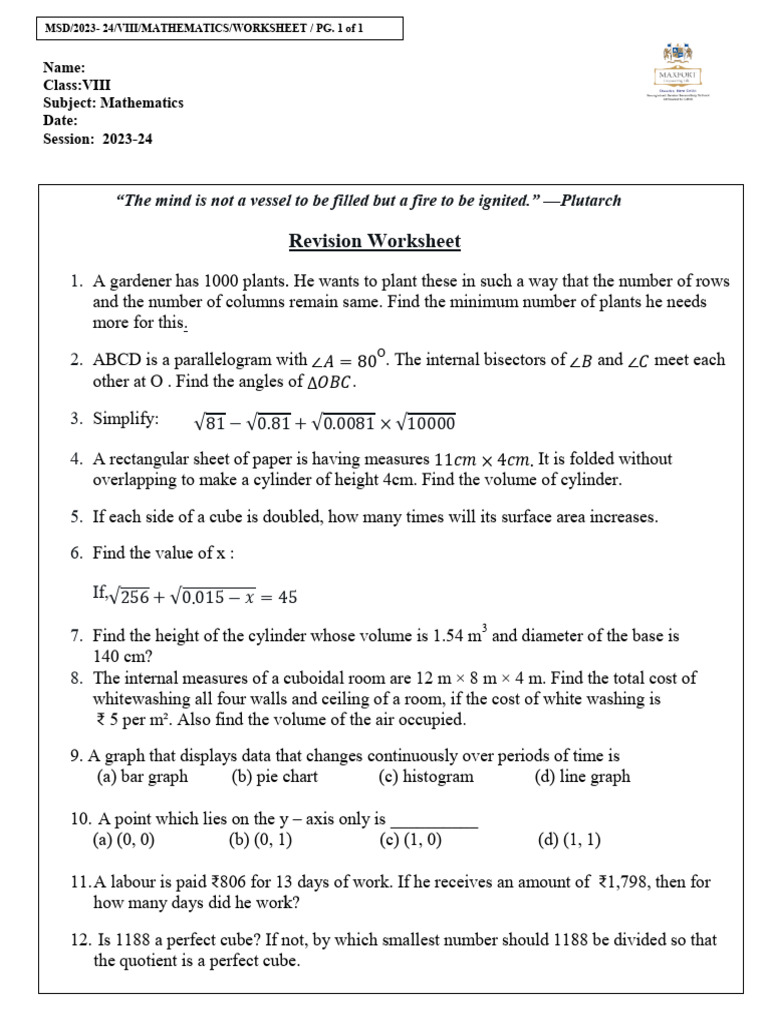Class Viii Assignment Pdf Volume