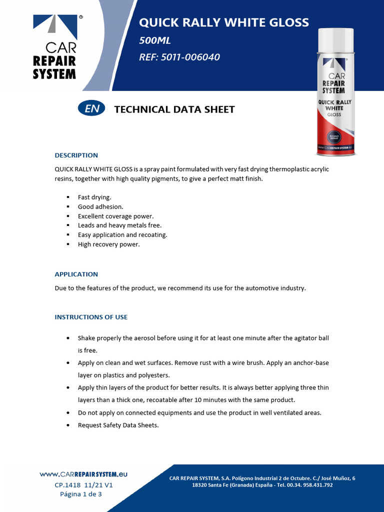 TDS - en - 5011 006040 - Quick Rally White Gloss 500 ML | Download Free ...