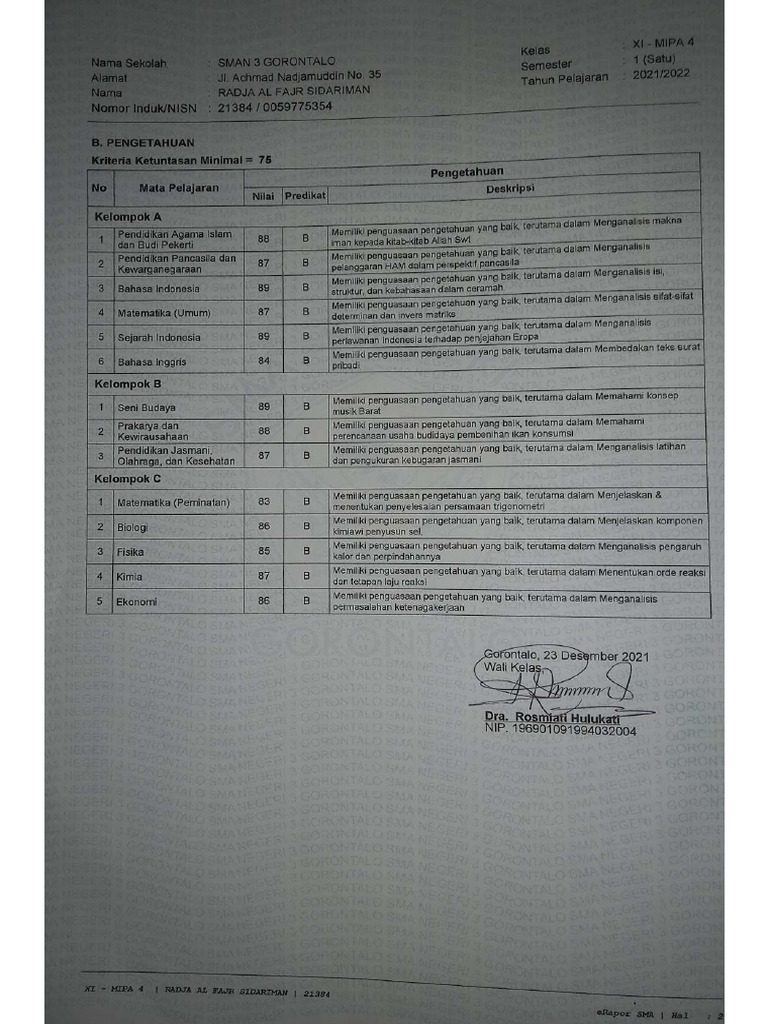 Raport Semester 3 Radja Al Fajr | PDF