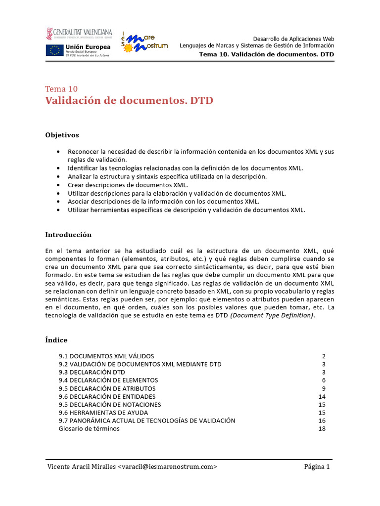 Tema 10 - Validación de Documentos. DTD | PDF | Xml | Formatos de serialización de datos