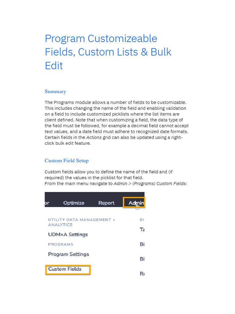 Envizi L4 POX - Program Customizable Fields, Custom Lists & Bulk Edit | PDF | Computer ...