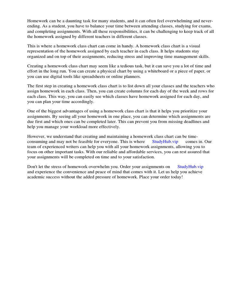 Homework Class Chart | PDF | Homework