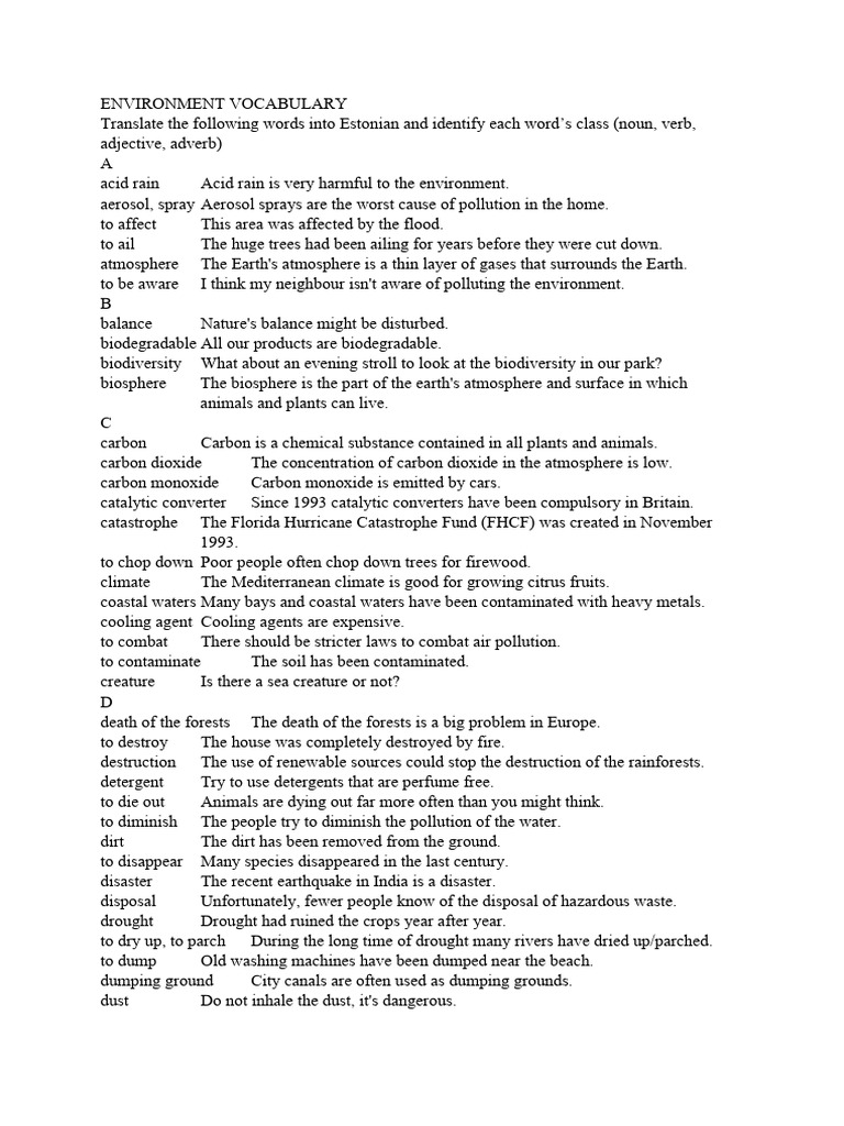 Environment Vocabulary | PDF | Natural Environment | Atmosphere Of Earth