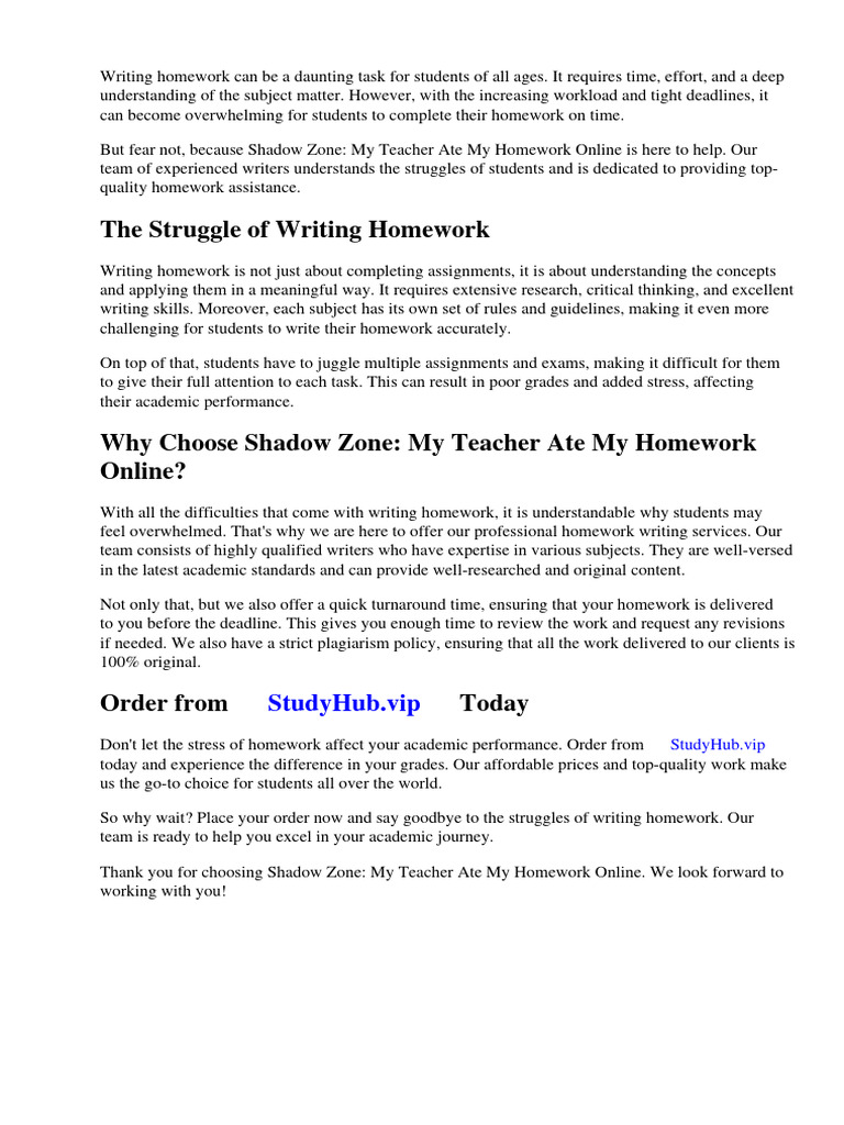 Shadow Zone My Teacher Ate My Homework Online | PDF | Homework