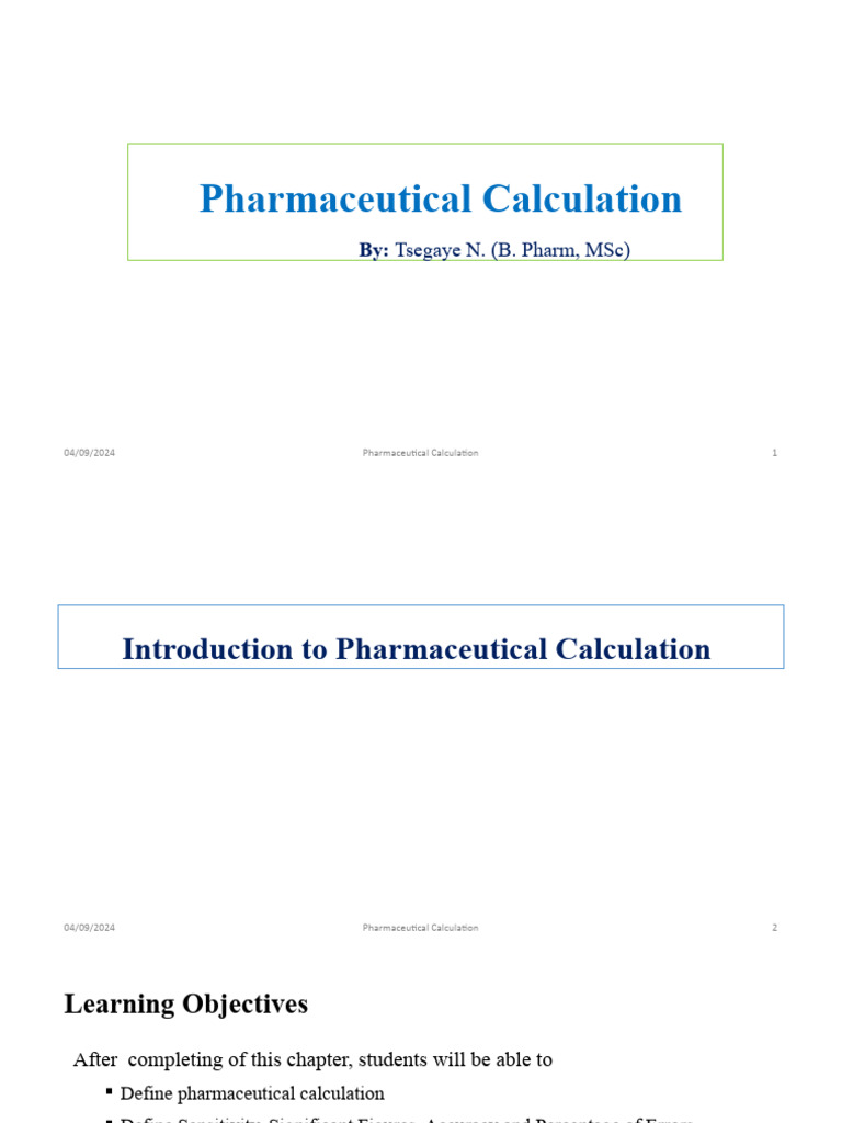 Pharmaceutical Calculation Guide | PDF | Significant Figures | Chemistry