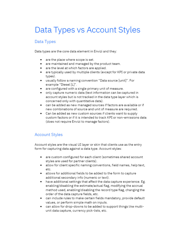 Envizi Data Types and Account Styles | PDF | Data | Diesel Engine
