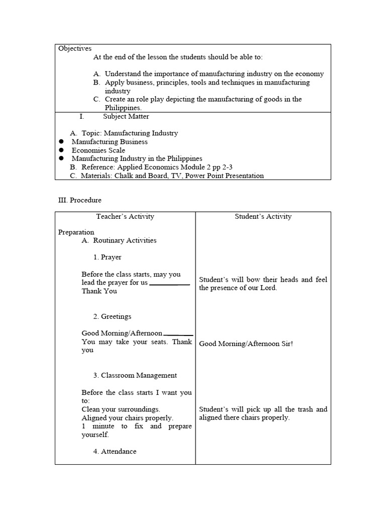 New Lesson Plan Applied Economics | PDF | Classroom Management | Economies