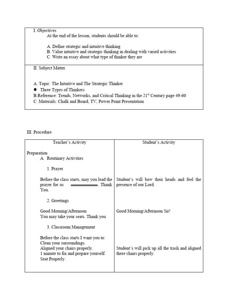 Trends Advance Lesson Plan | PDF | Thought | Reason