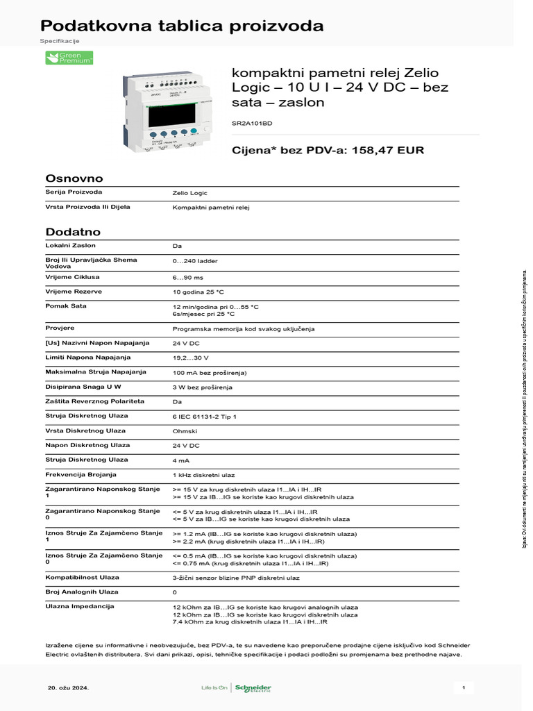 Schneider Electric - Pametni-relej-Harmony-Logic-SR2-SR3 - SR2A101BD | PDF