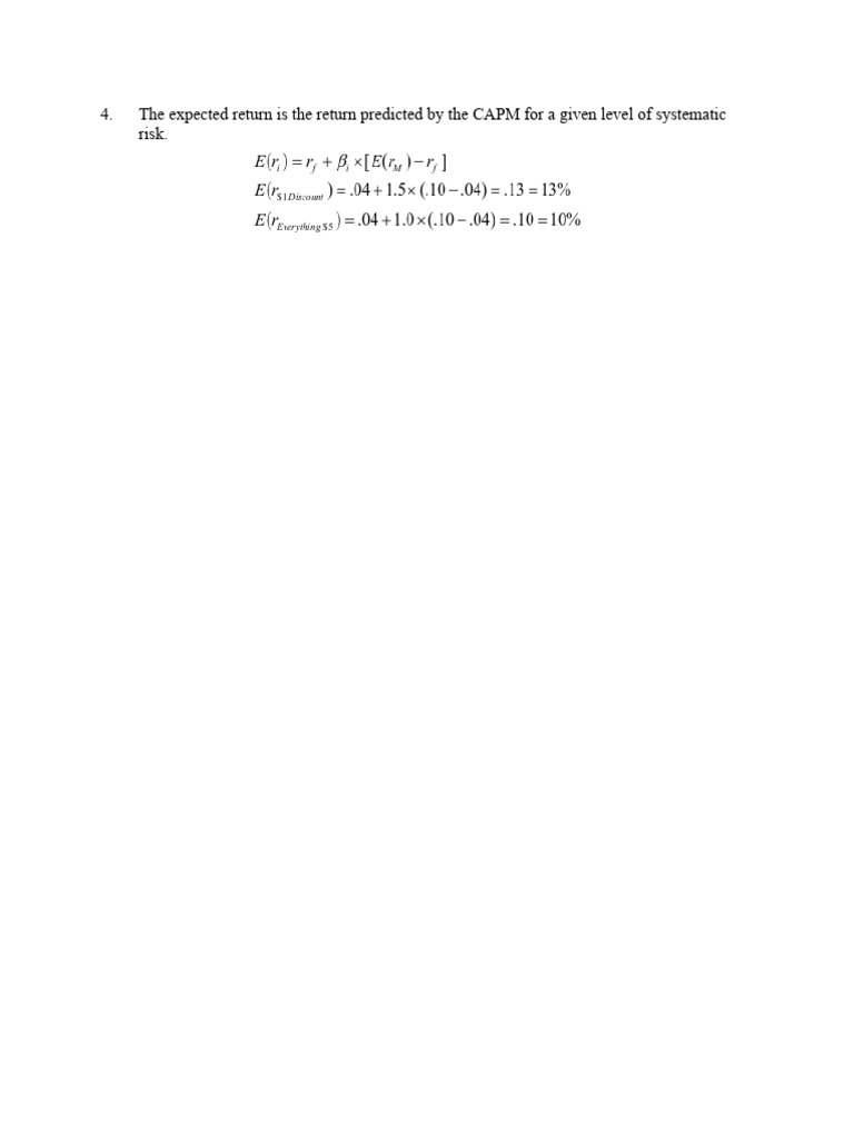 The Expected Return Is The Return Predicted by The CAPM For A Given ...