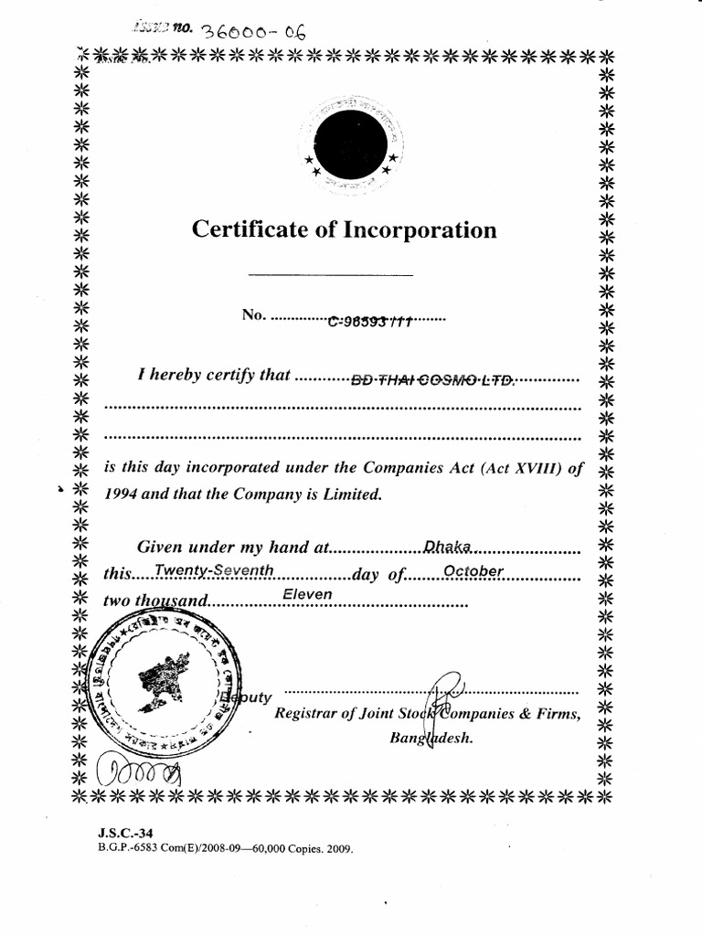 9.0 Certificate of Incorporation | PDF
