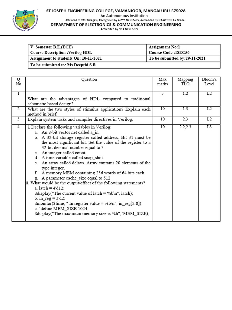 Assignment 1 | PDF | Hardware Description Language | Computer Engineering