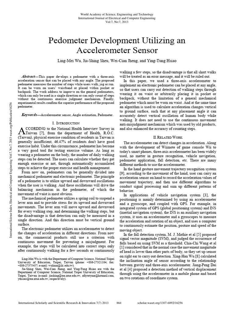 Pedometer Development Utilizing An Accelerometer Sensor: Ling-Mei Wu ...