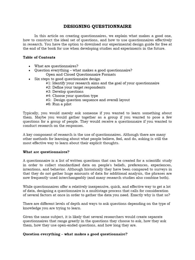 GUIDE-IN-DESIGNING-QUESTIONNAIRE | PDF | Questionnaire | Survey Methodology