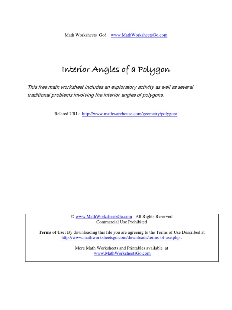 Interior Angles of Polygons Worksheet | PDF