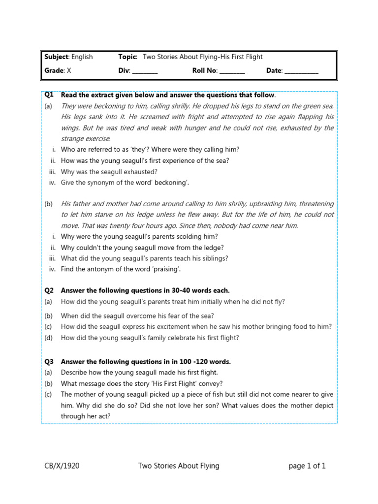 PS - QP - CB - X - Eng - His First Flight | PDF | Foreign Language ...