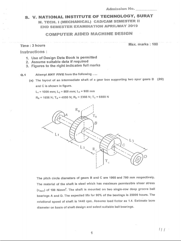 M.Tech 1 - Sem 2 - Computer Aided Machine Design - End Sem - May 2019 | PDF