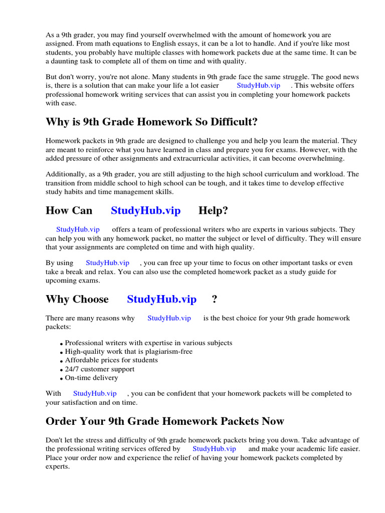 9th Grade Homework Packets | Download Free PDF | Worksheet | Homework