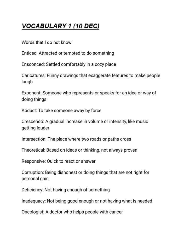 Vocabulary 1 (10 Dec) | PDF