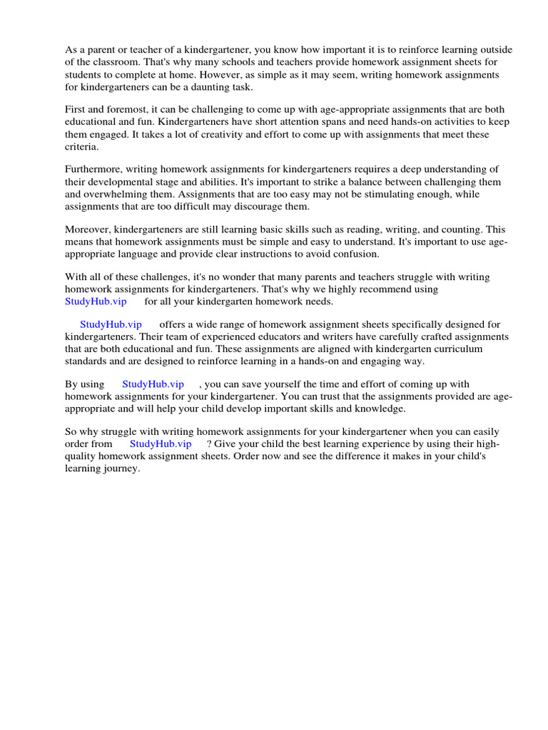 Kindergarten Homework Assignment Sheets | PDF | Homework | Worksheet