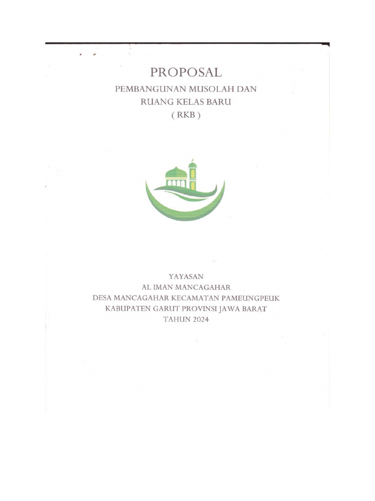 Proposal Pembangunan Musolah Dan Rkb-1 | PDF