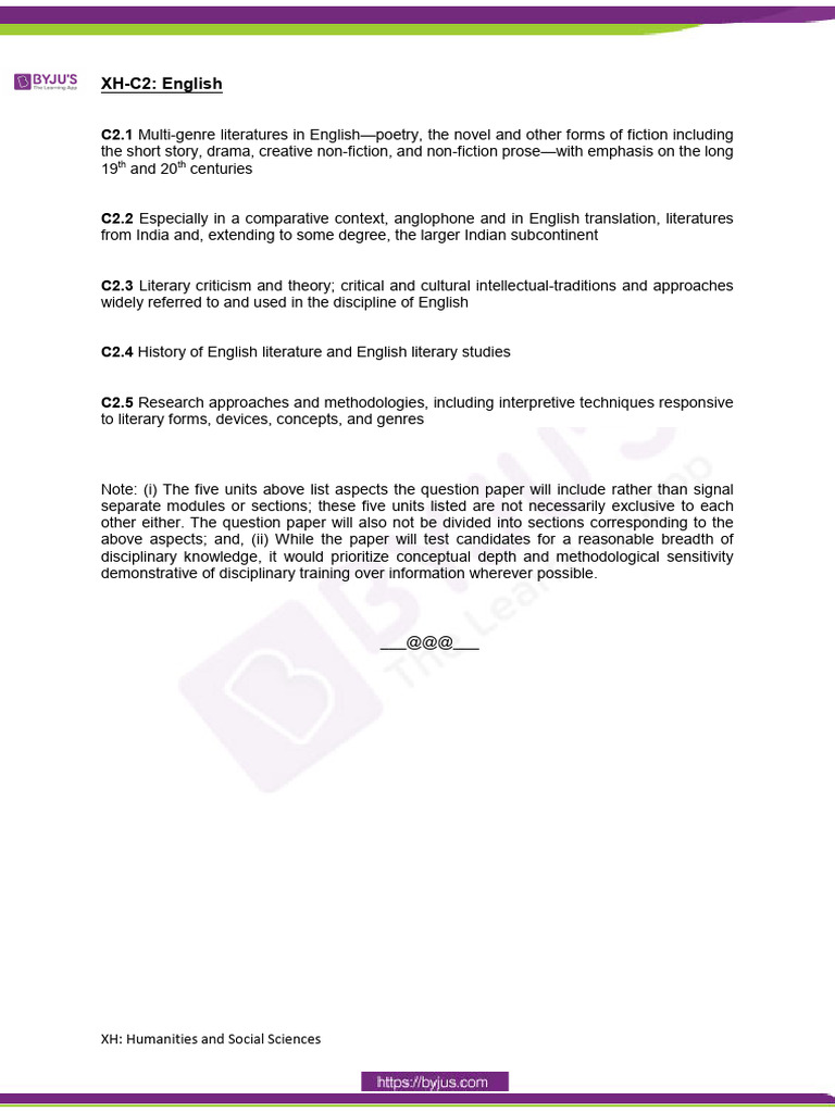 GATE English XH C2 Syllabus | PDF | Poetry | Novels