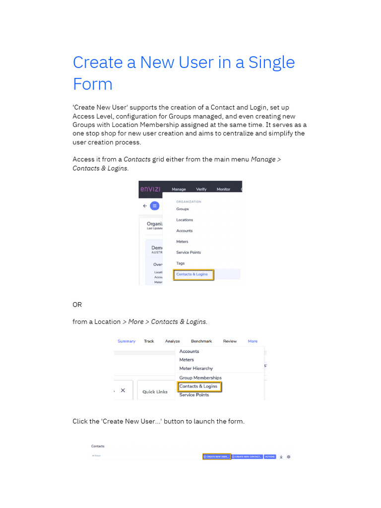 Envizi L4 POX - Create A New User in A Single Form | PDF | Login | Computing