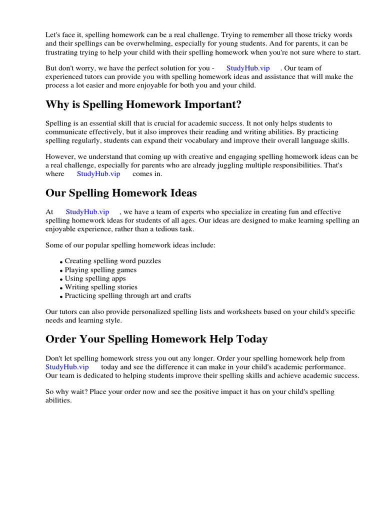 Spelling Homework Ideas | PDF | Homework | Vocabulary