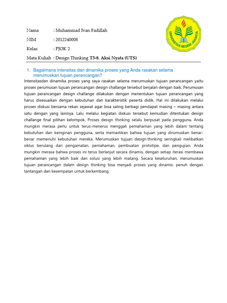 T3-8 Aksi Nyata (UTS) - Design Thinking | PDF