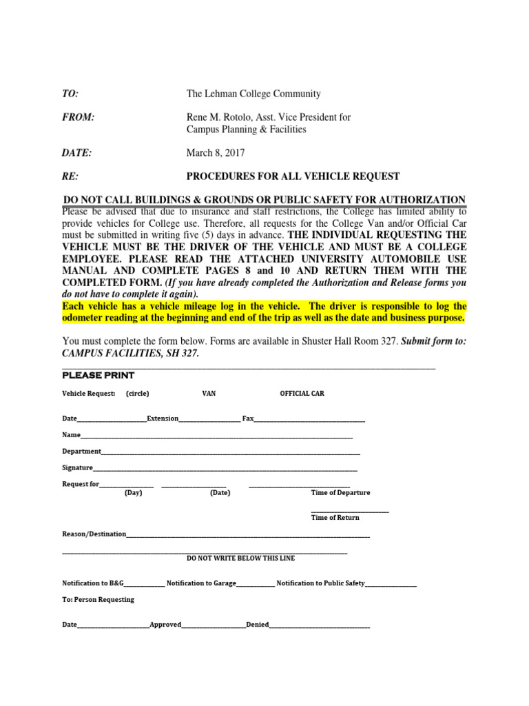 Vehicle Request Form 2017 | PDF | Road Transport | Wheeled Vehicles