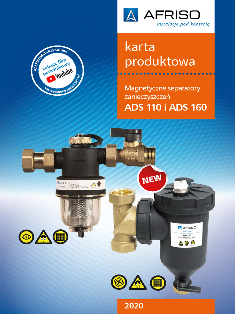 Karta Produktowa Magnetyczne Separatory Zanieczyszczen ADS 110 I ADS 160 AFRISO | PDF