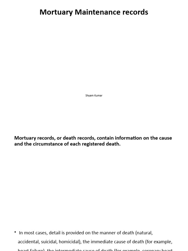 Mortuary Maintenance Records | PDF | Morgue | Patient