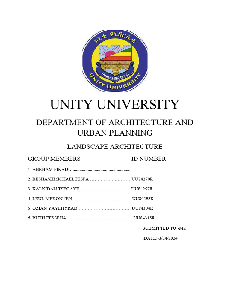 Unity University: Department of Architecture and Urban Planning | PDF | Natural Environment ...