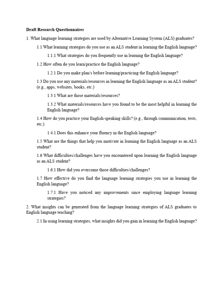 Draft Research Questionnaires | PDF