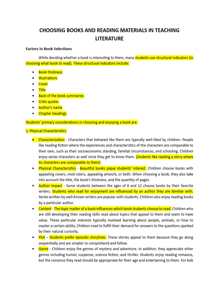 Choosing Books and Reading Materials in Teaching Literature | Download ...