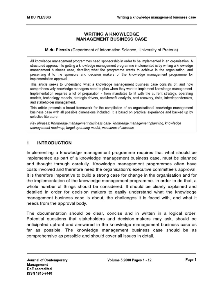 Writing a Knowledge Management Business Case | PDF | Knowledge ...