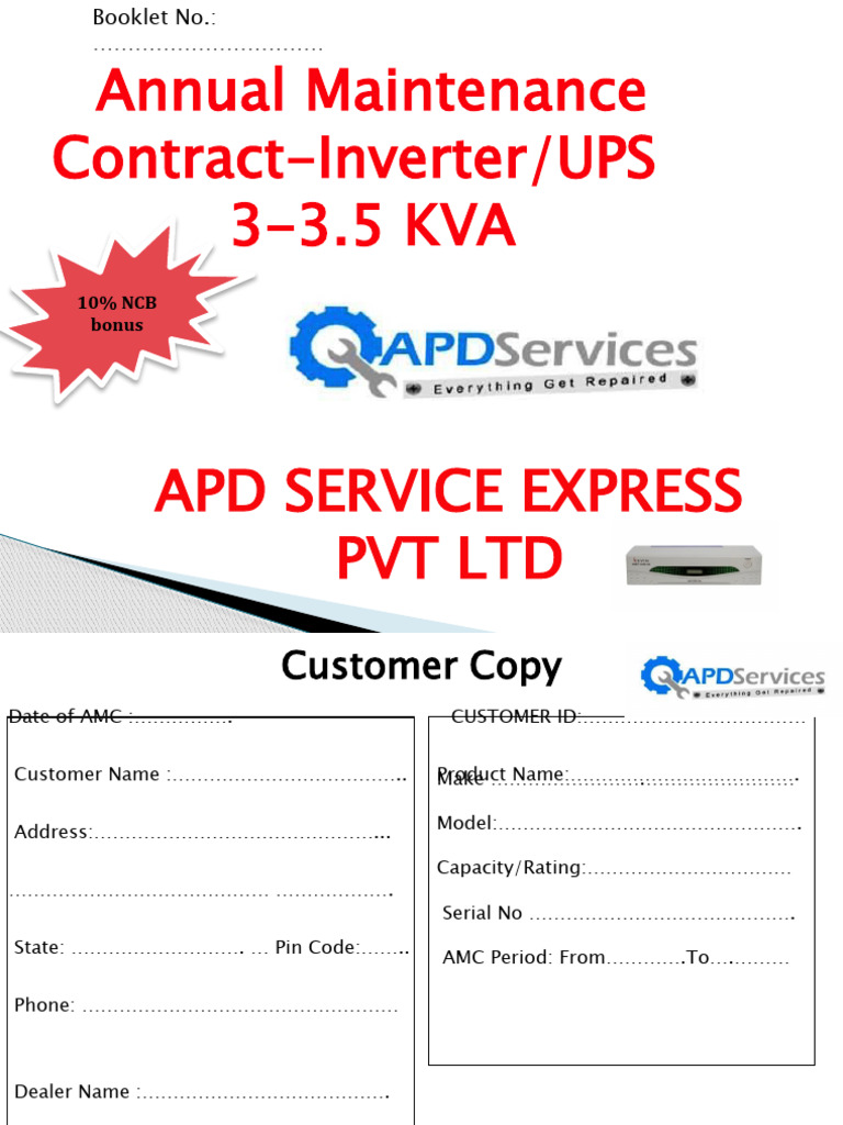 AMC Guide for Inverter/UPS 3-3.5 KVA | PDF | Legal Liability | Business