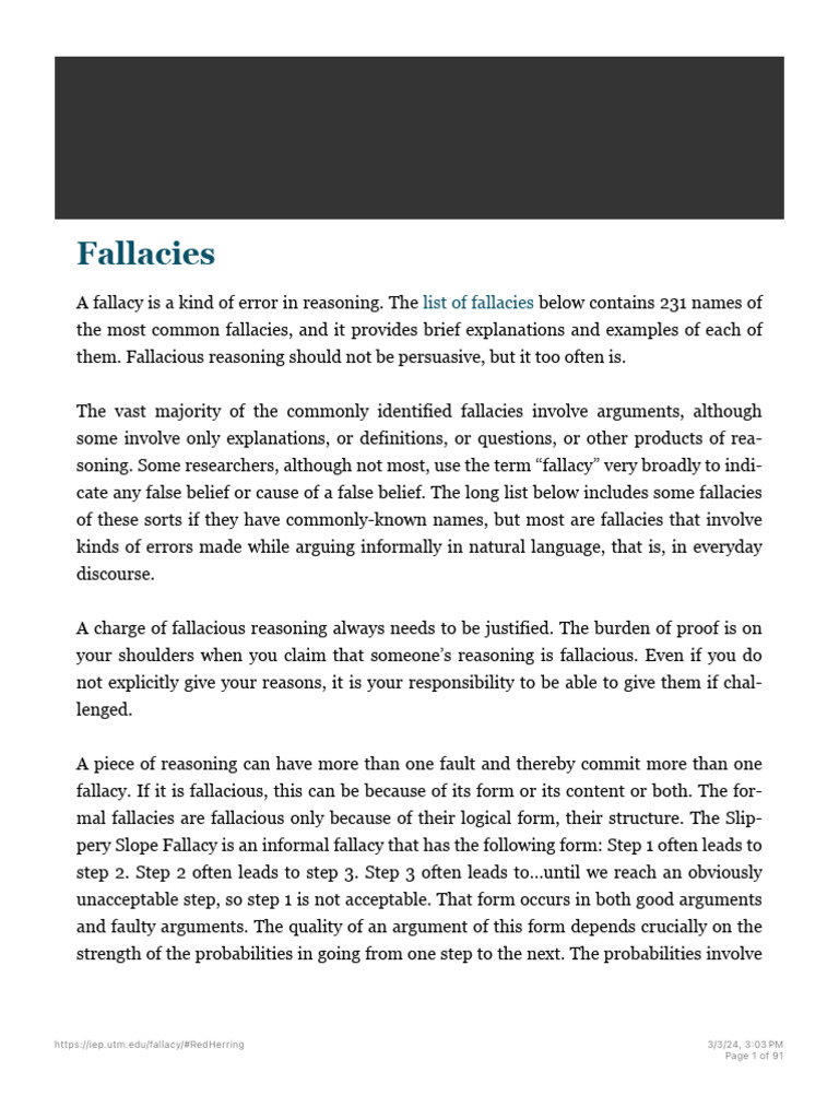 Fallacies - Internet Encyclopedia of Philosophy | PDF | Fallacy ...