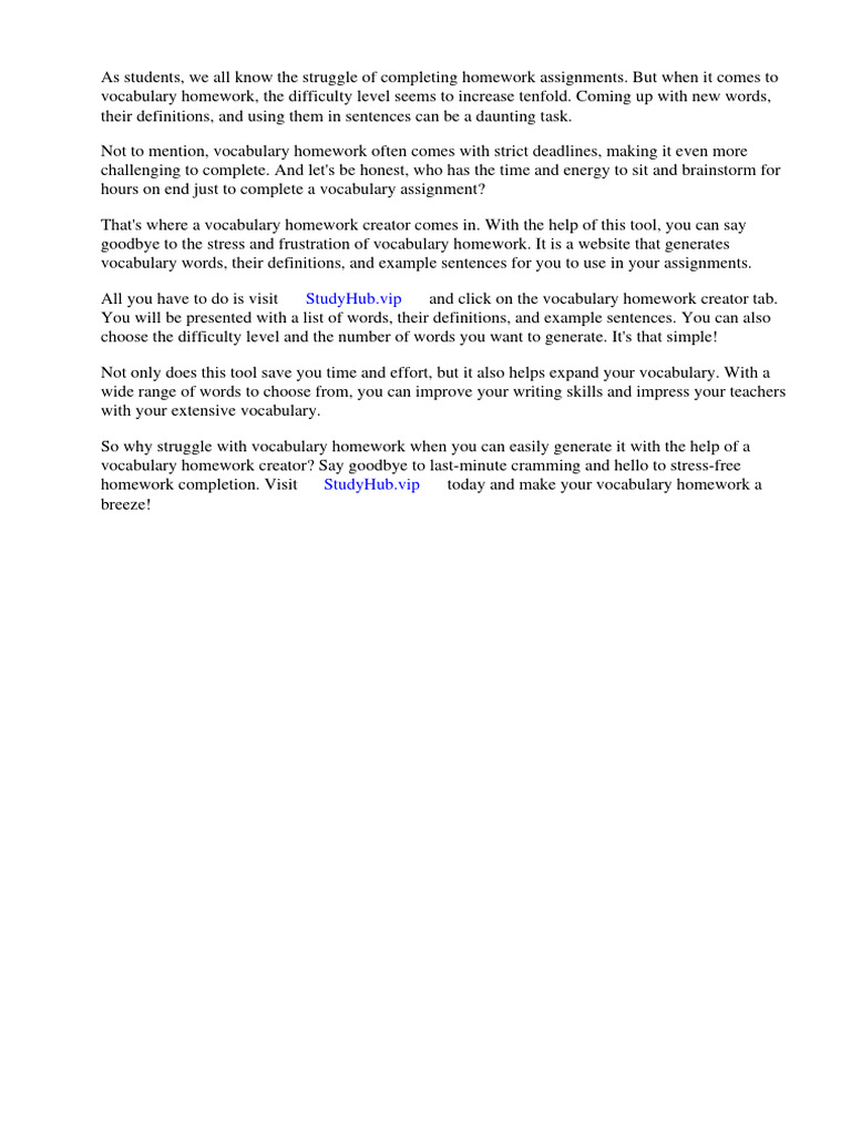 Vocabulary Homework Creator | PDF | Vocabulary | Worksheet