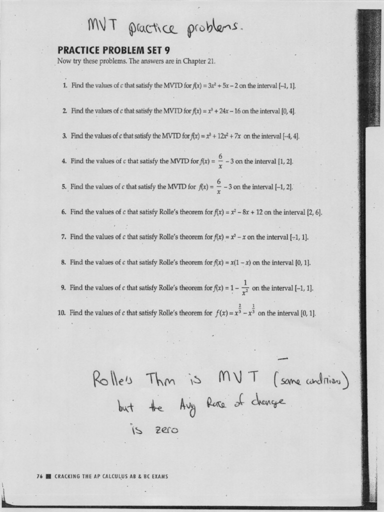 MVT Practice Problems and Solutions | PDF