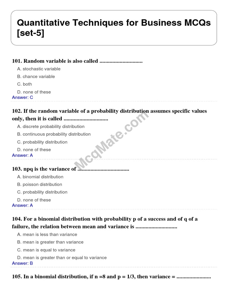 Quantitative Techniques For Business Set 5 | PDF | Probability ...