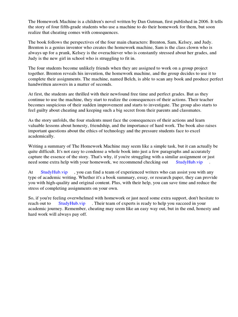A Summary of The Book The Homework Machine | PDF | Homework | Books