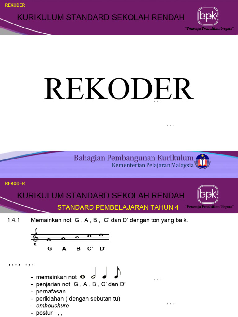 Rekoder. Kursus Ju Muzik Tahun 4 | PDF
