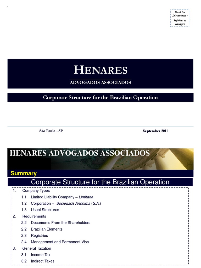 Brazilian Company Types Presentation 19 09 2011 | PDF | Taxation In The ...