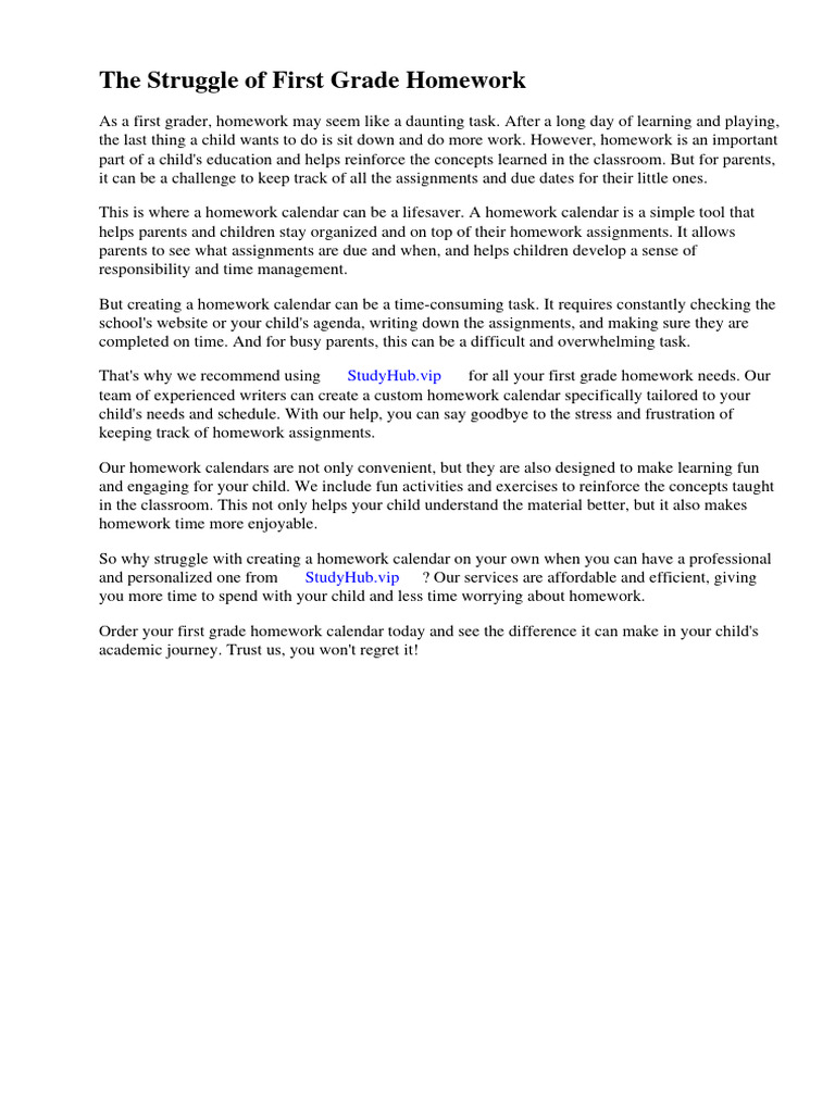 Homework Calendar For First Grade | PDF | Homework | Phonics