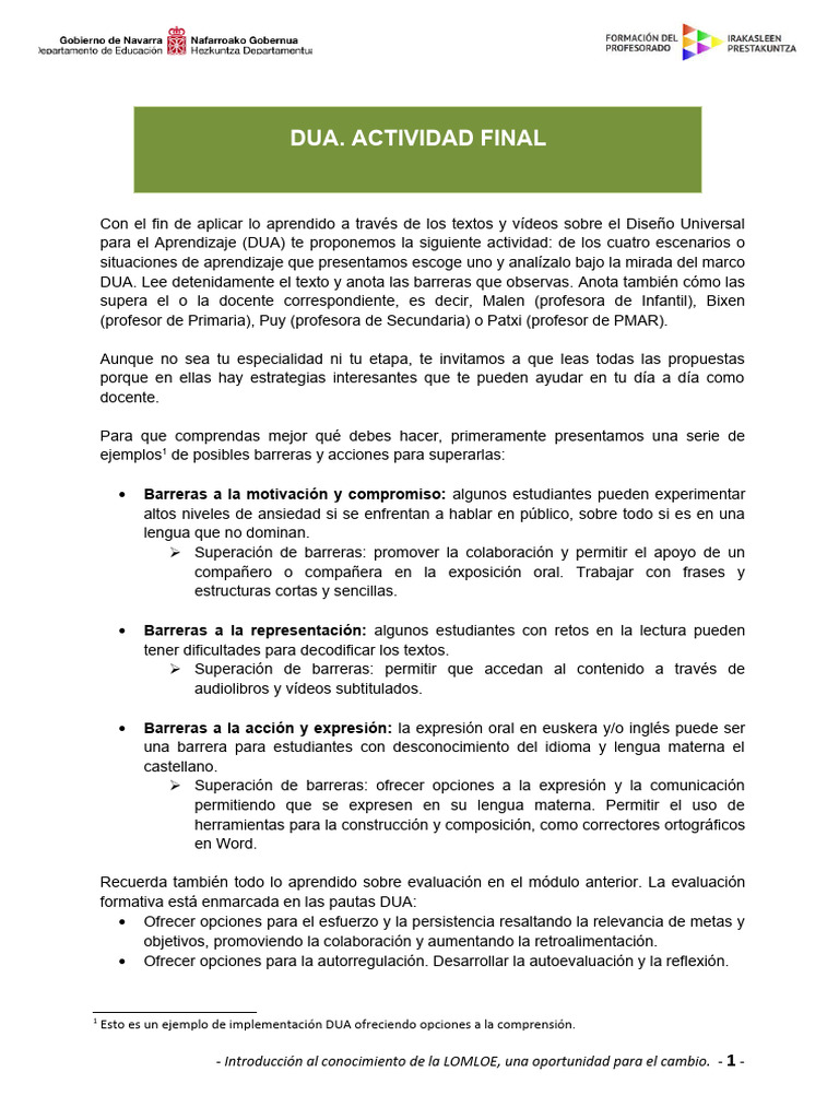DUA. Actividad final (1) | PDF | Cognición | Aprendizaje