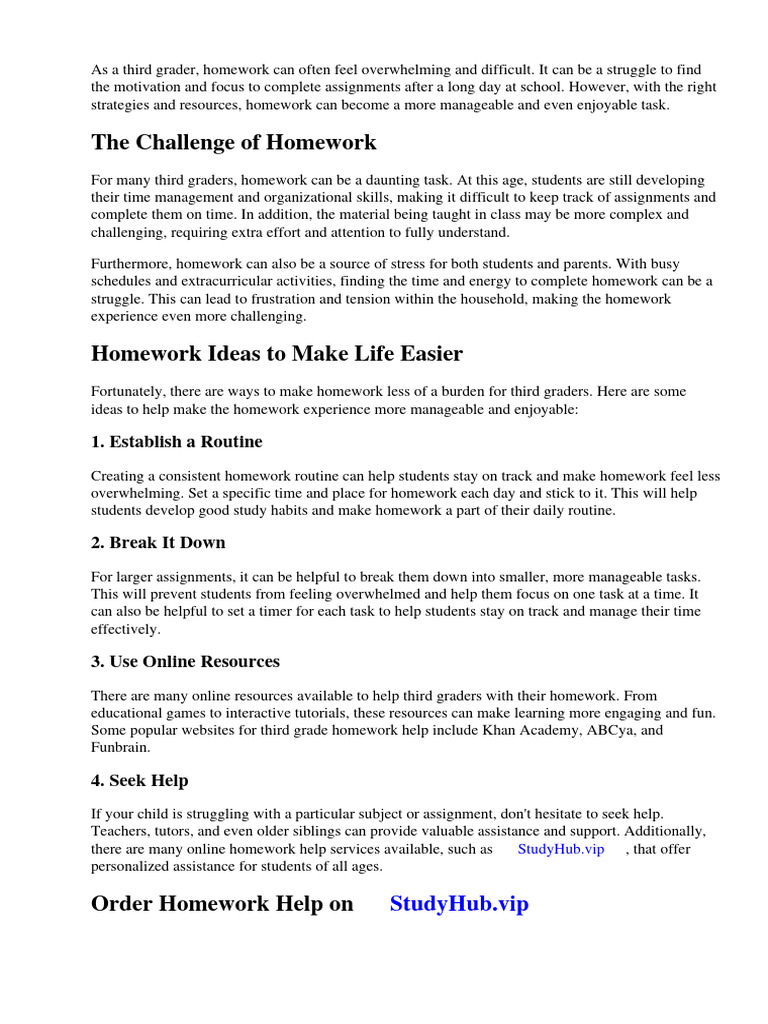 Homework Ideas For Third Grade | PDF | Homework | Worksheet