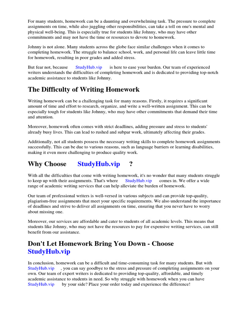 No Homework Johnny | PDF | Homework