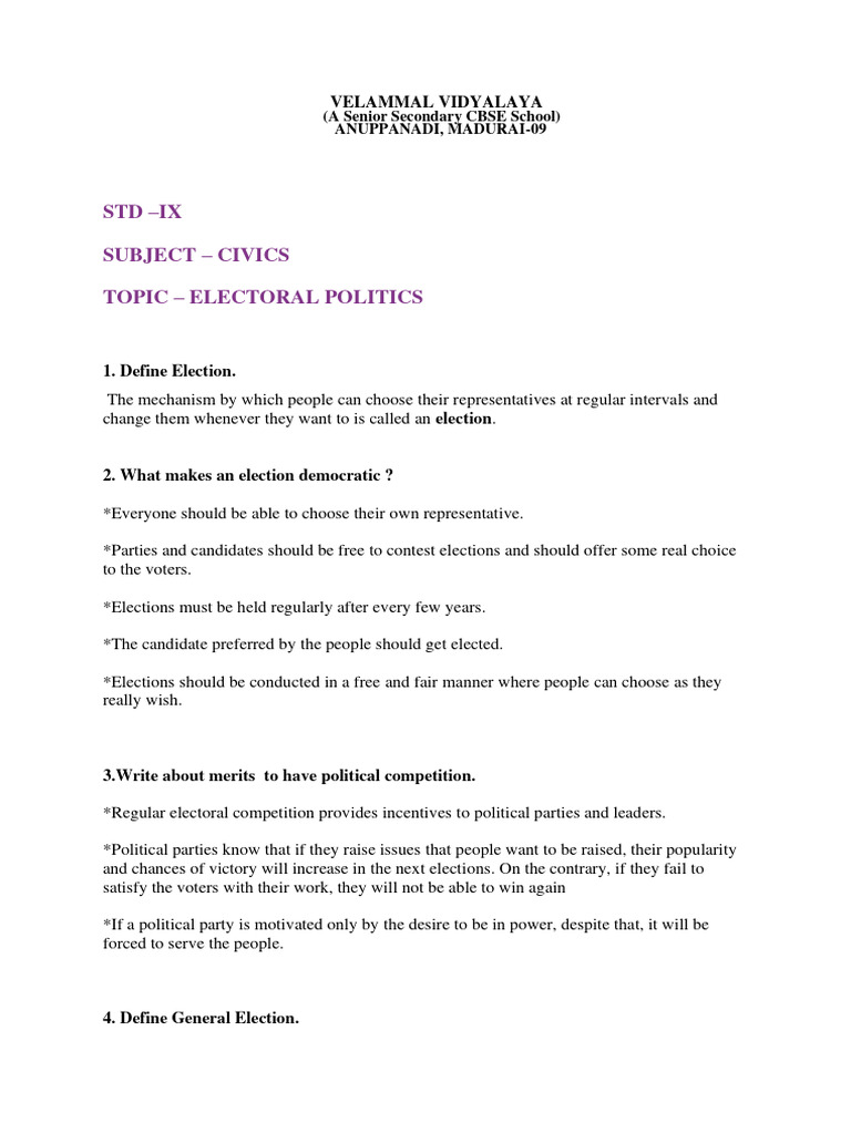 Electoral Politics - IX Notes | PDF | Elections | Voting