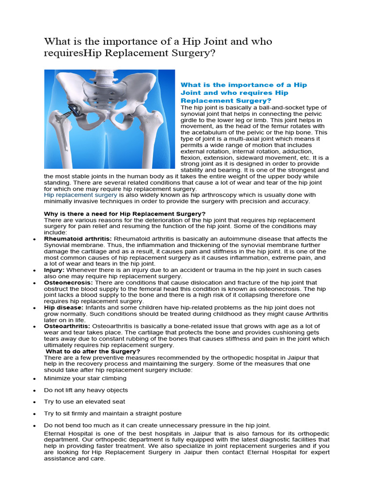 Hip Joint Surgery | PDF | Hip | Anatomical Terms Of Motion
